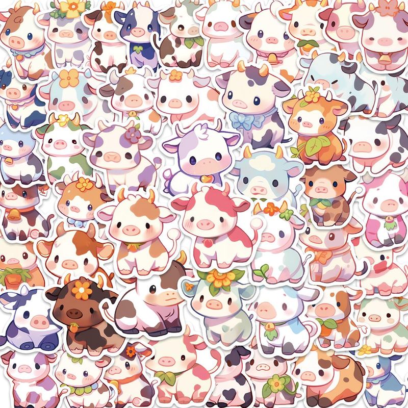 Rainbow Cow Stickers 50 Pcs Waterproof Cartoon Cute Cow Decals for Kids ...