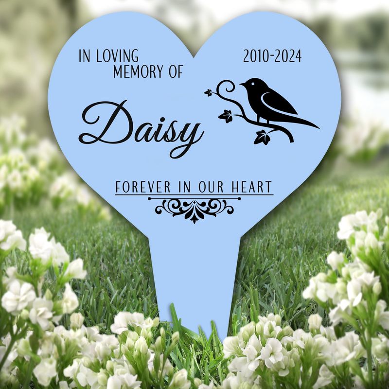 Heart Canary Bird Pet Blue Remembrance Garden Plaque Grave Marker ...