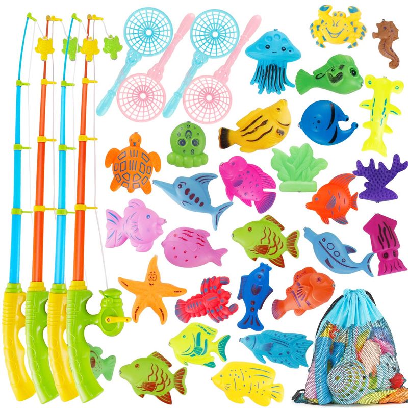 Magnetic Fishing Toy,60 Pcs Fishing Magnets Game with 4 Fishing Poles 4 ...