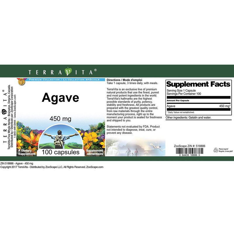 Agave - 450 mg (100 Capsules, ZIN: 518886) - 3 Pack - Online ...