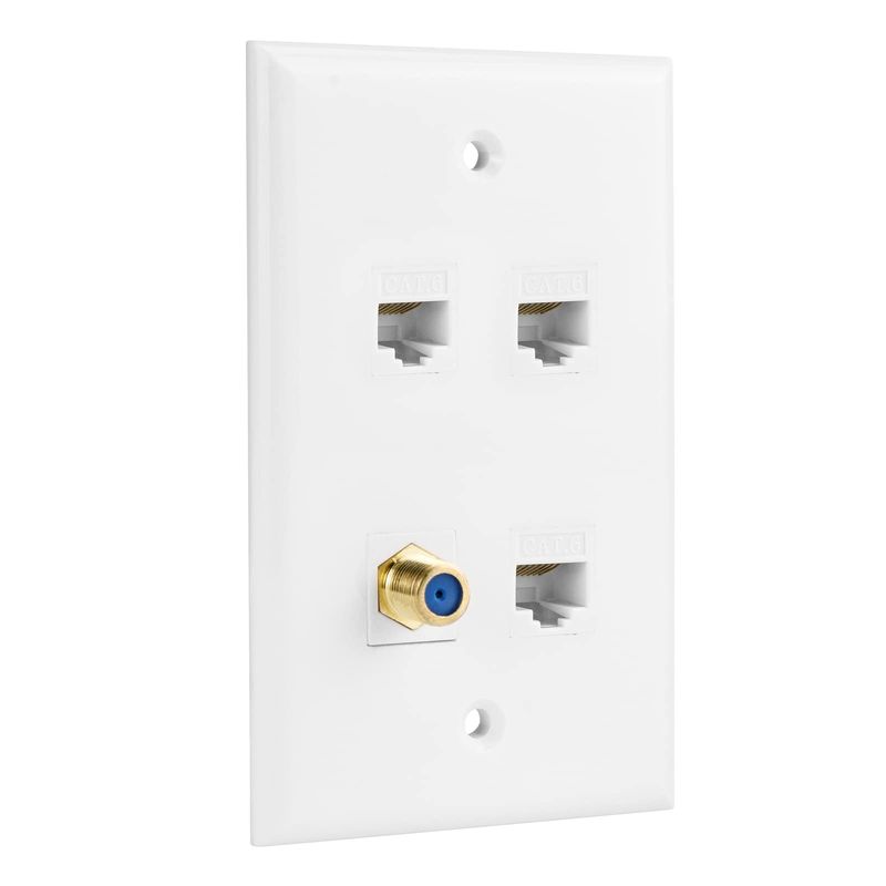 Ethernet Coax Wall Plate, 3 Port Cat 6 RJ45 Keystone and 1 Port TV Coax ...