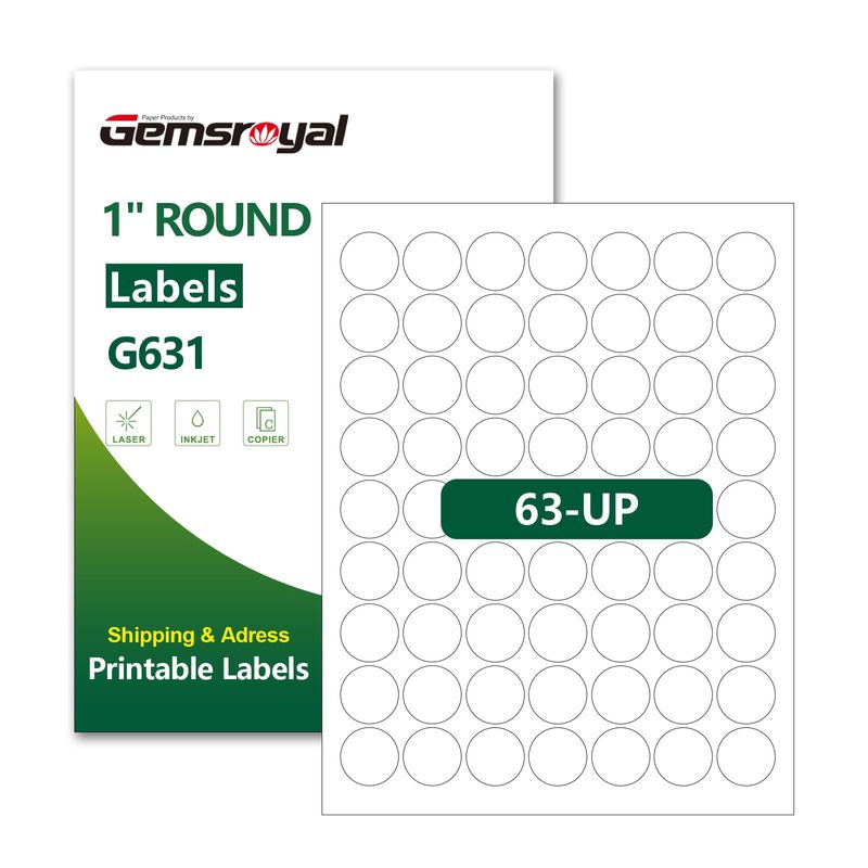 Gemsroyal 1 Inch Round Labels Printable,25 Sheets,63 Circles per Sheet ...