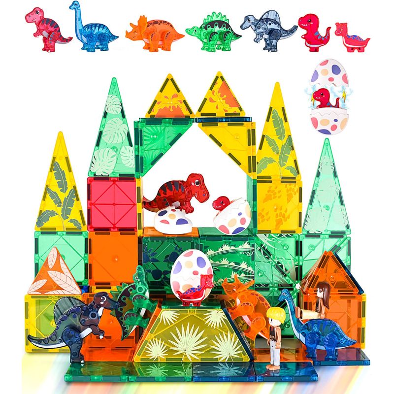 Magnetic Tiles Dinosaurs Toys for Kids 3-5, Magnet Eggs Dinosaur ...
