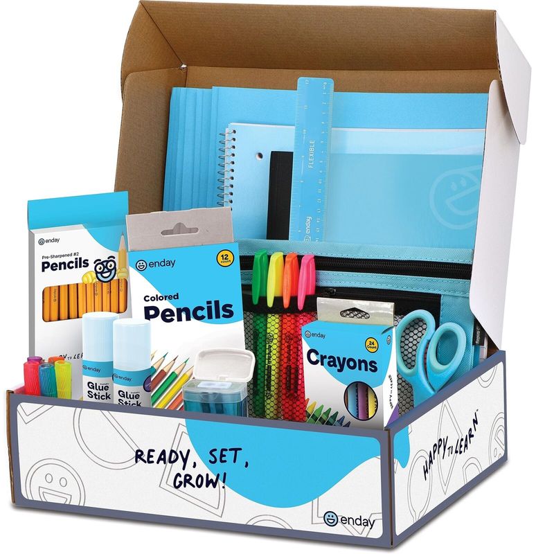 Enday Back to School Supplies for Kids, Blue School Supply Box Grades K ...