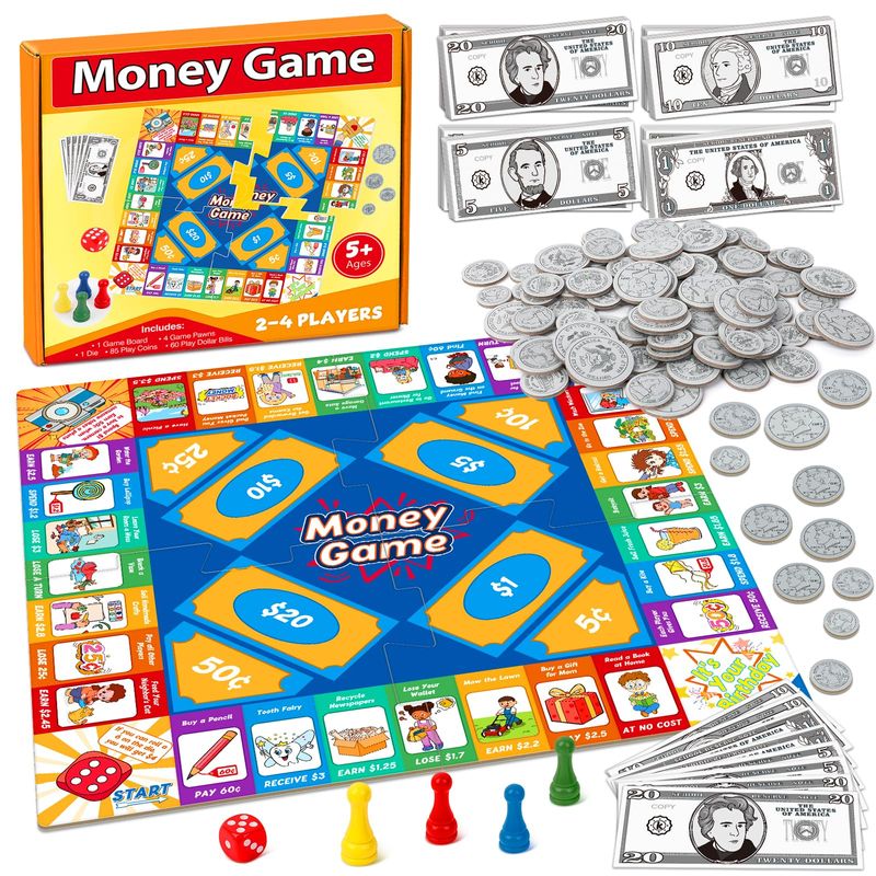 Torlam Money Board Games for Kids, Coins and Bills Toddler Pretend Play ...