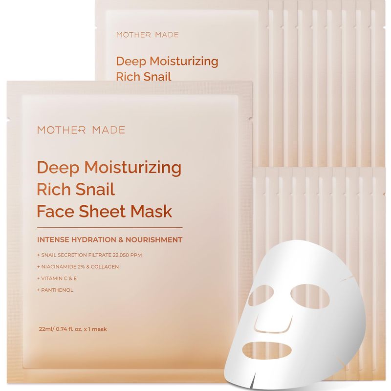 MOTHER MADE Moisturizing Snail Mucin Face Masks 20EA, 22,050ppm Snail ...