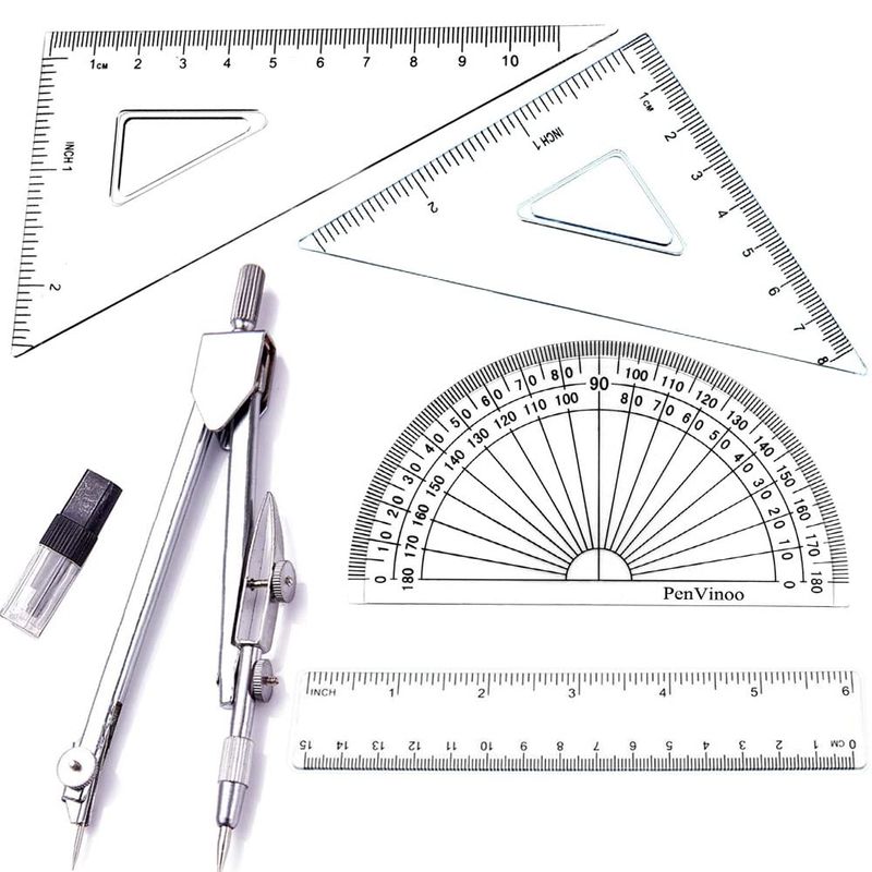 YUANCOX Geometry Rulers and Compass Set Student Drawing Compass Rulers Protractor School Rulers ...