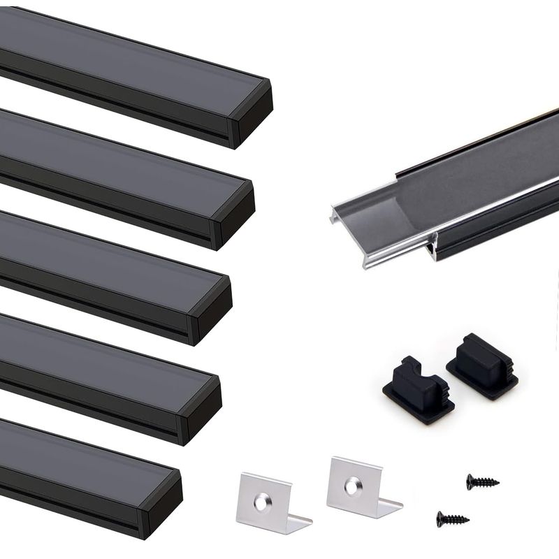 VST 6Pack 1ft Black LED Aluminum Channel with Black Smoky Transparent ...