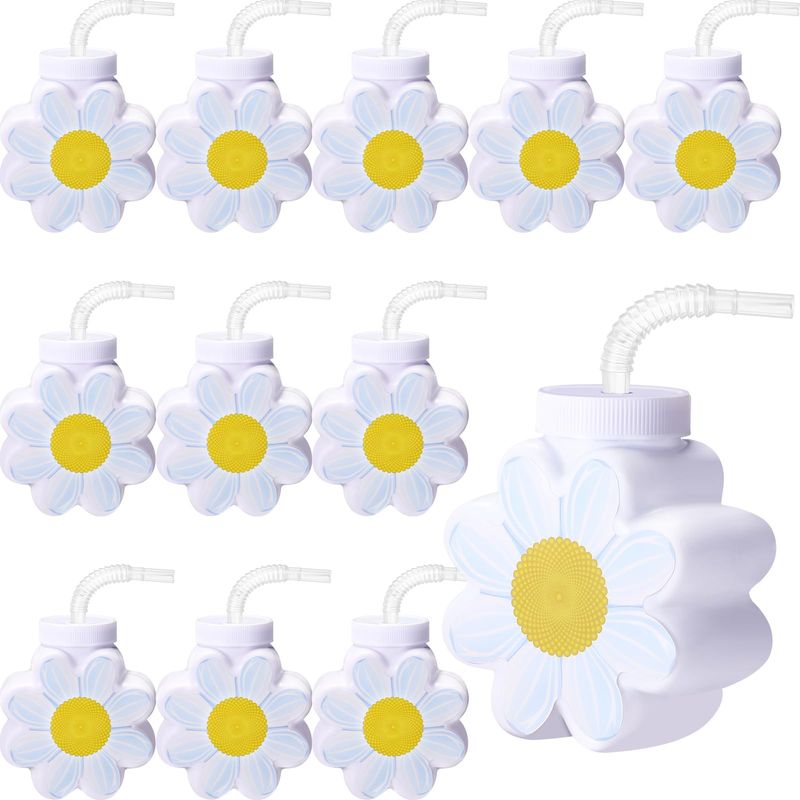 Domensi 12 Pcs Daisy Flower Cups with Lids and Straws, 10 oz Daisy ...