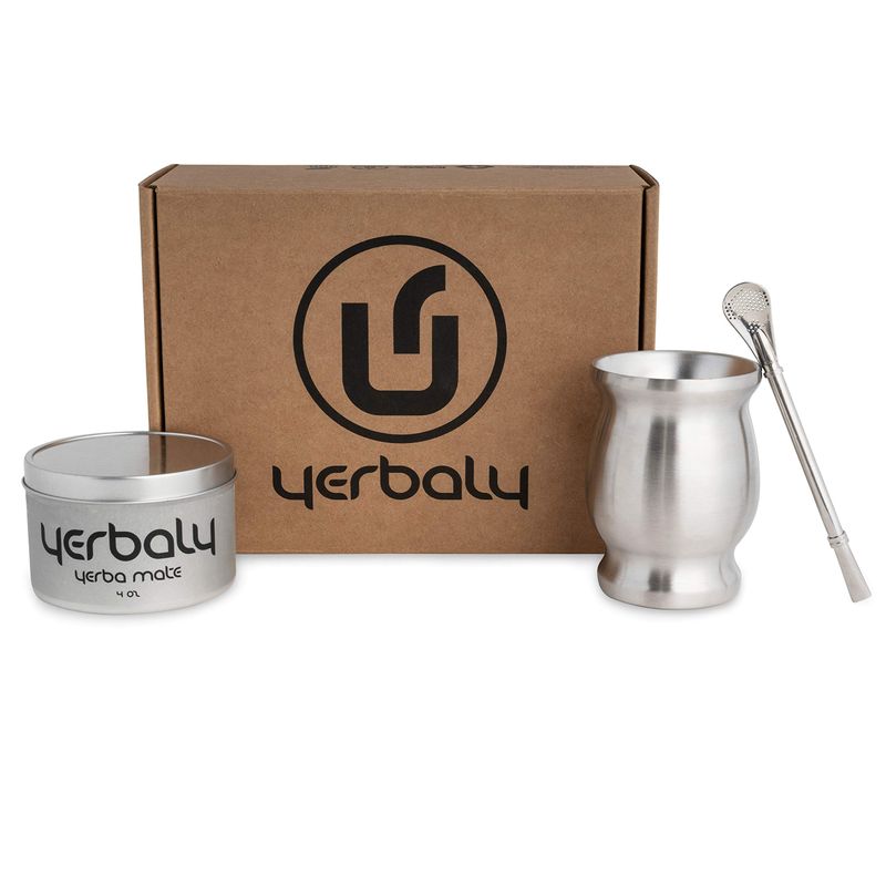 Yerba Mate Tea Set with a Stainless Steel Gourd & Bombilla - Contains ...