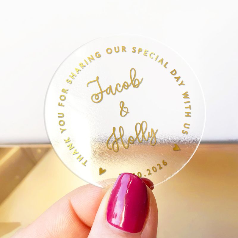 Custom wedding thank you clear circle name labels stickers, Thank you ...