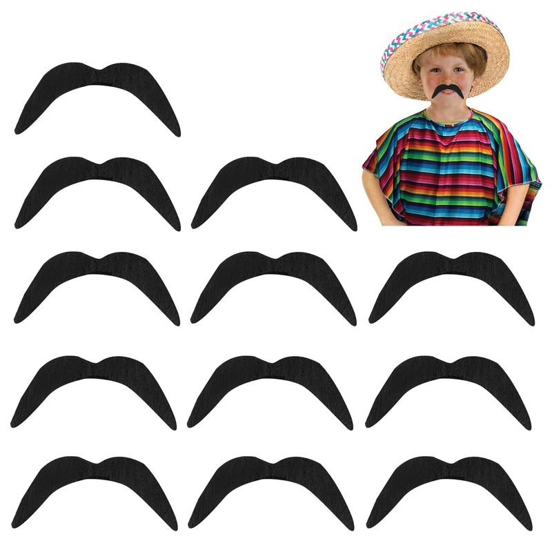 Gunwon 12 Pcs Fake Moustache,Mexican Moustache Black Bandit Mustache ...