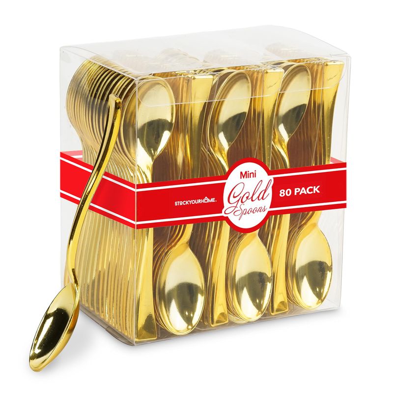 Gold Plastic Mini Spoons Disposable, 4 inch (80 Pack) Tasting Spoon ...