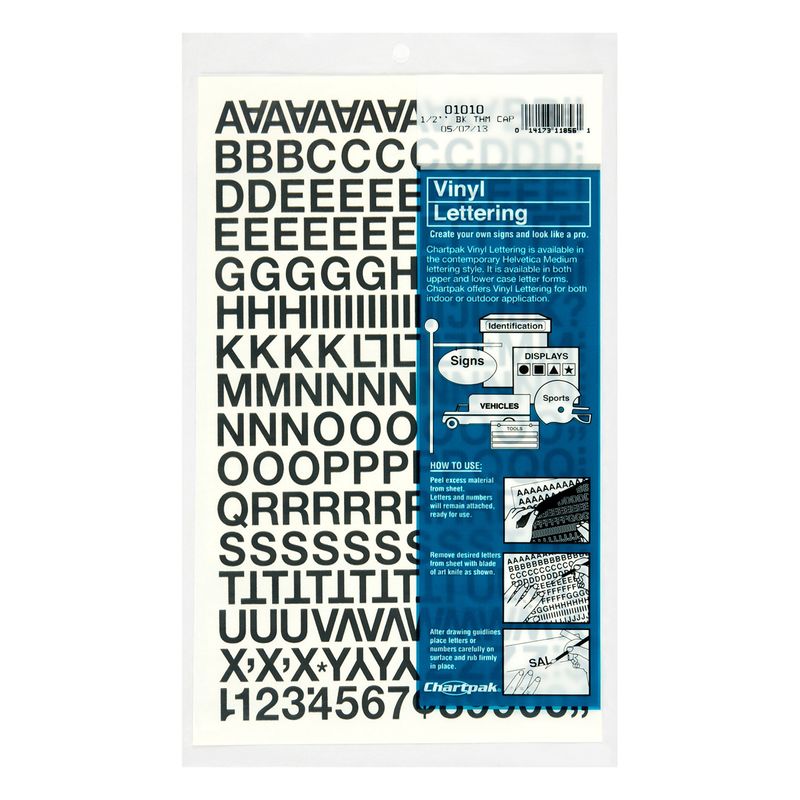 Chartpak Self-Adhesive Vinyl Capital Letters and Numbers, 1/2 Inches ...
