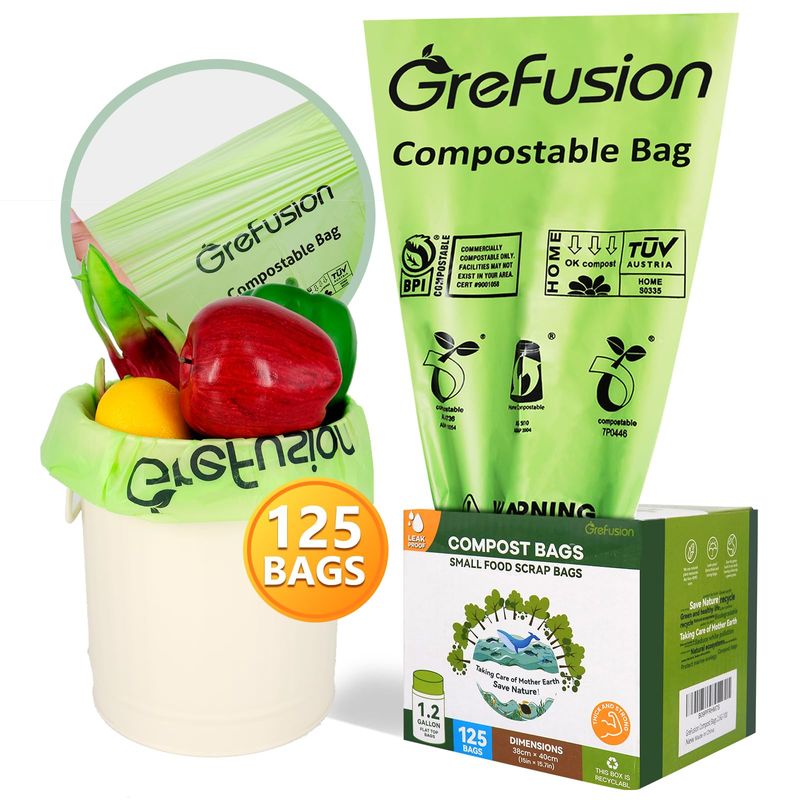 GreFusion Compostable Bags for Kitchen Compost Bin, 1.2 Gallon, 125 ...