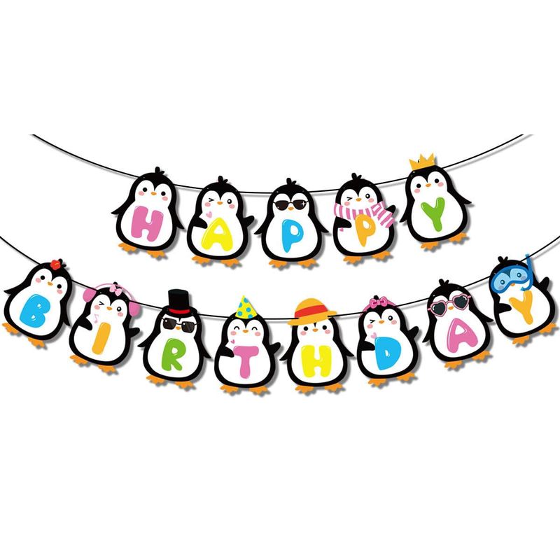 Cute Penguin Happy Birthday Banner, Penguin Birthday Party Decorations ...