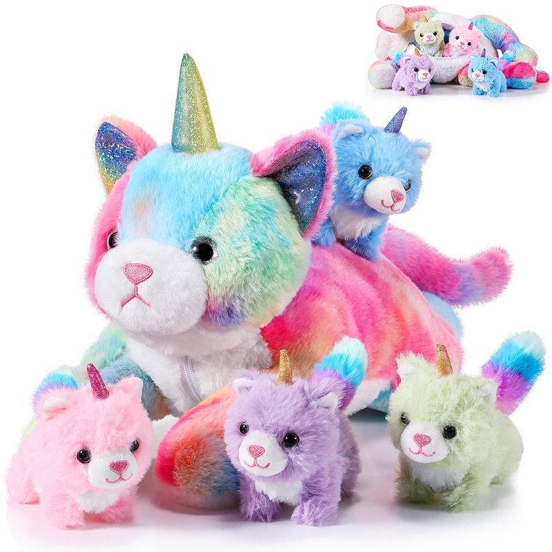 Harrycle 5 Pieces Kittycorn Plush Toy Set 16 Inch Mommy Caticorn ...