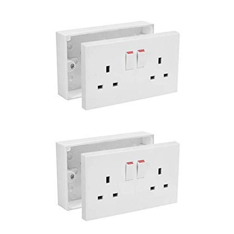 Axiom 13A Double White Switched Socket & Double Surface Mount 25mm ...