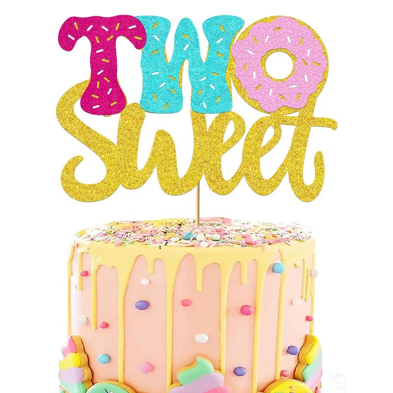 Donut Sweet Two Cake Topper Donut Two Cake Decorations Glitter Donut ...