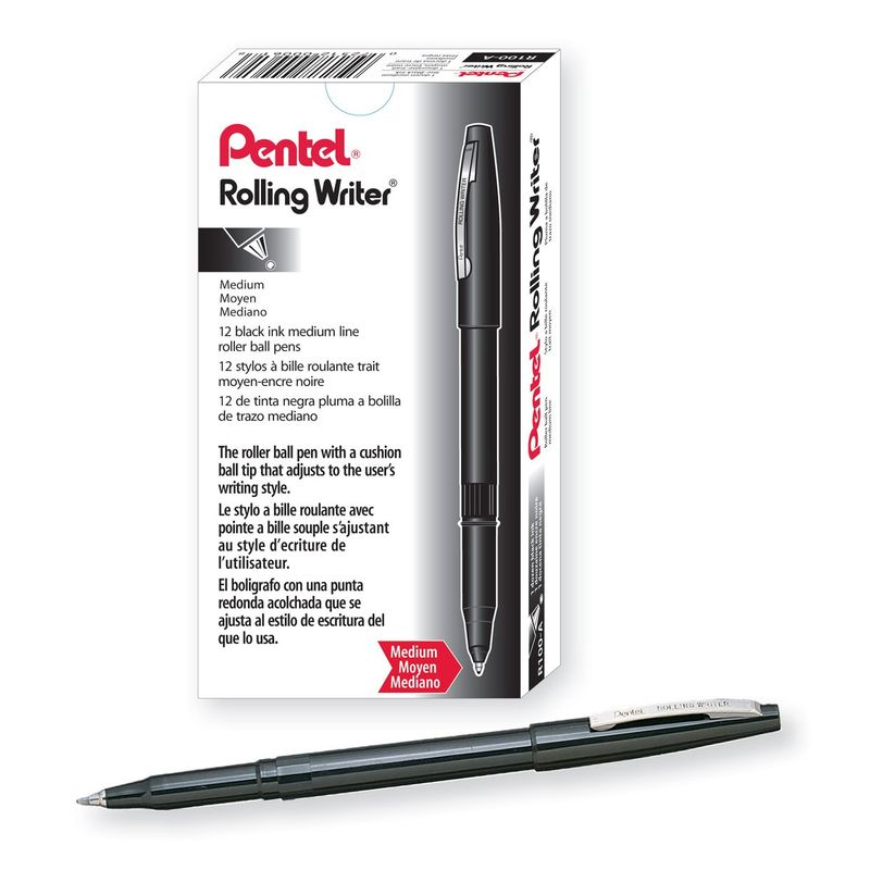 Pentel Rolling Writer Pen, 0.8 Millimeter Cushion Ball Tip, Black Ink ...