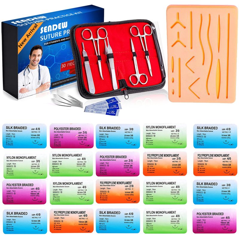 Suture Kit (30 Pcs) for Training Suture Pad Practice Kit for Medical ...
