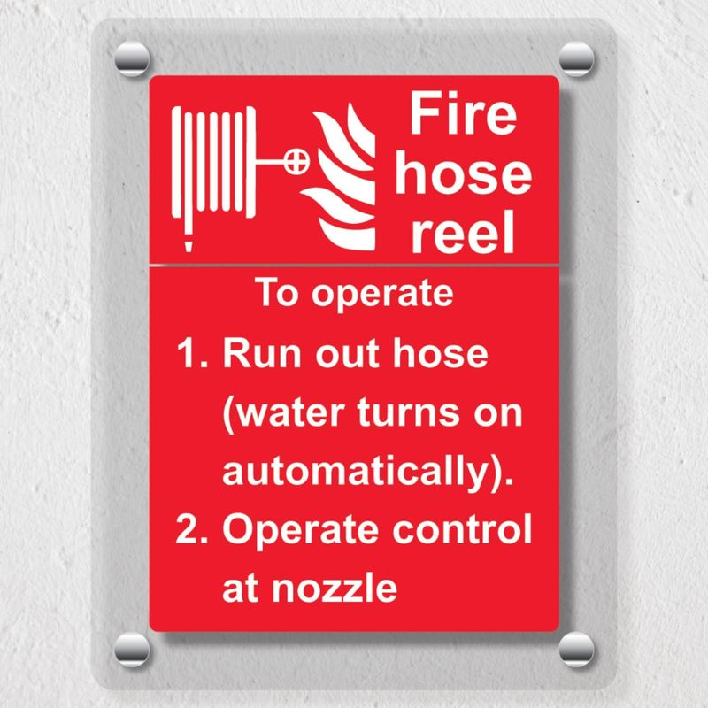 V Safety Fire Hose Reel Automatic Acrylic Safety Sign – Clear Perspex ...