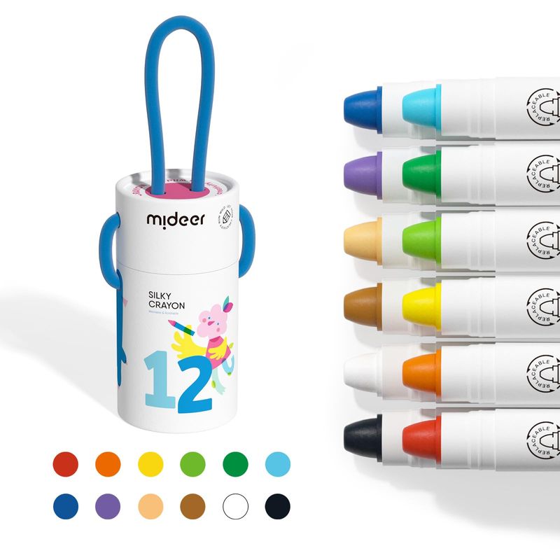 MiDeer Twistable Crayons for Toddlers, 12 Colors Washable Jumbo Crayons ...