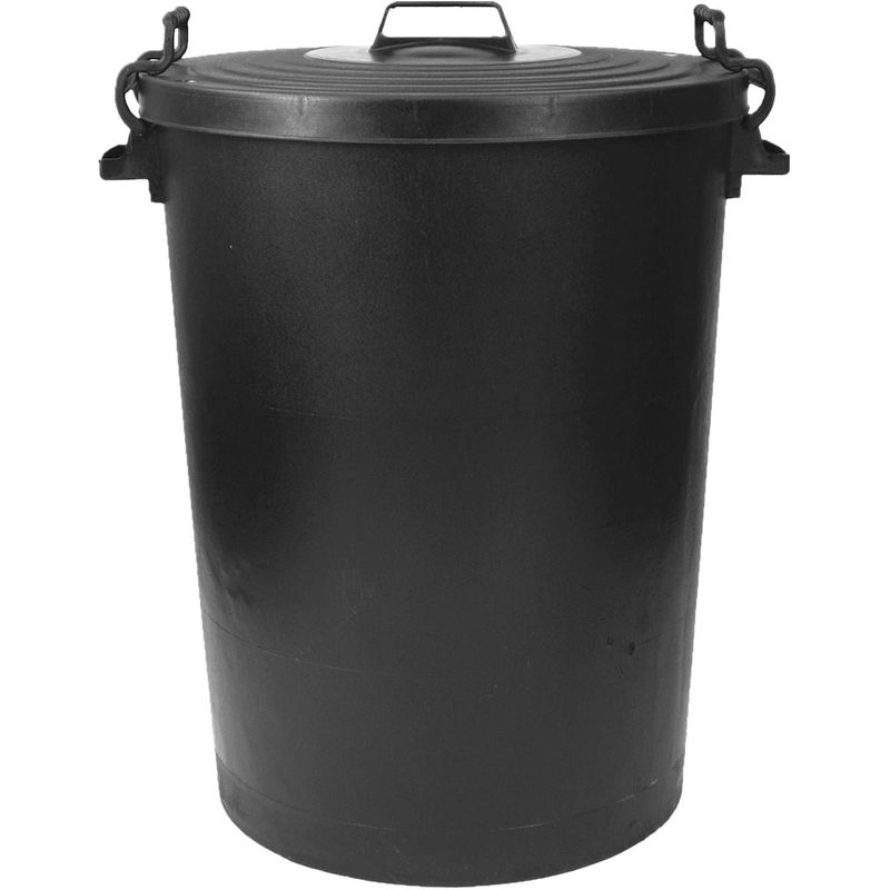 HomeXpress 110L Extra Large Black Plastic Dustbin with Clip On Locking ...