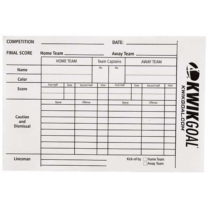 Kwik Goal Referee Score Sheets, White - Online Marketplace - EveryMarket