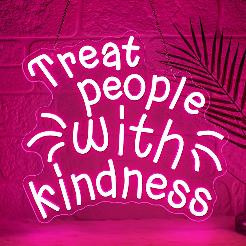 Lxmoneon Treat People with Kindness Neon Sign Pink Led Neon Signs for ...