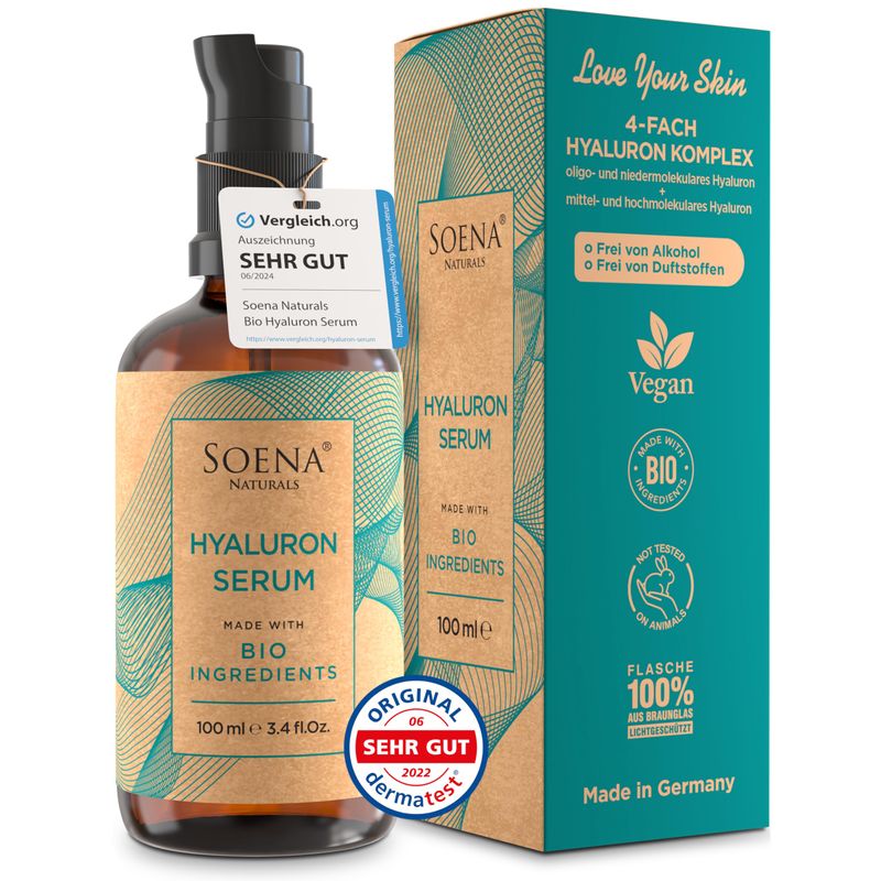 Soena Naturals Organic Hyaluronic Serum, 100 ml, High Dose, 4-Way Anti ...