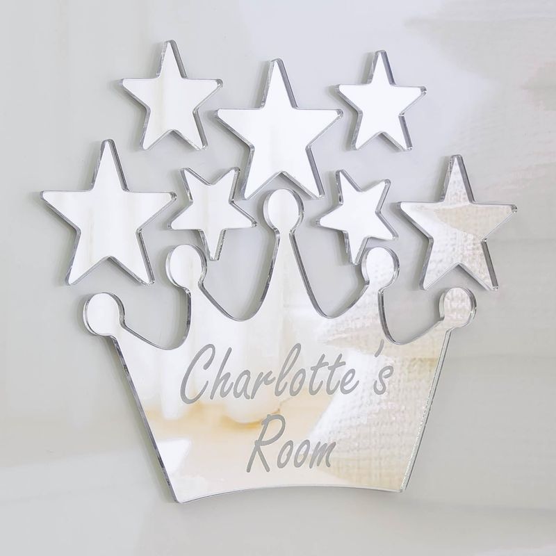 Laserables Princess Crown Mirror Set Personalised Door Name Plaque Boy Girls Bed Room Sign ...