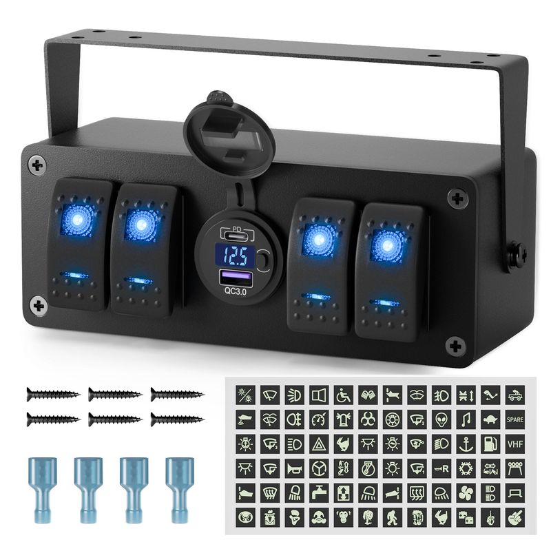 Joinfworld 4 Gang Rocker Switch Box 12V SPST ON/Off Marine Switch Panel ...