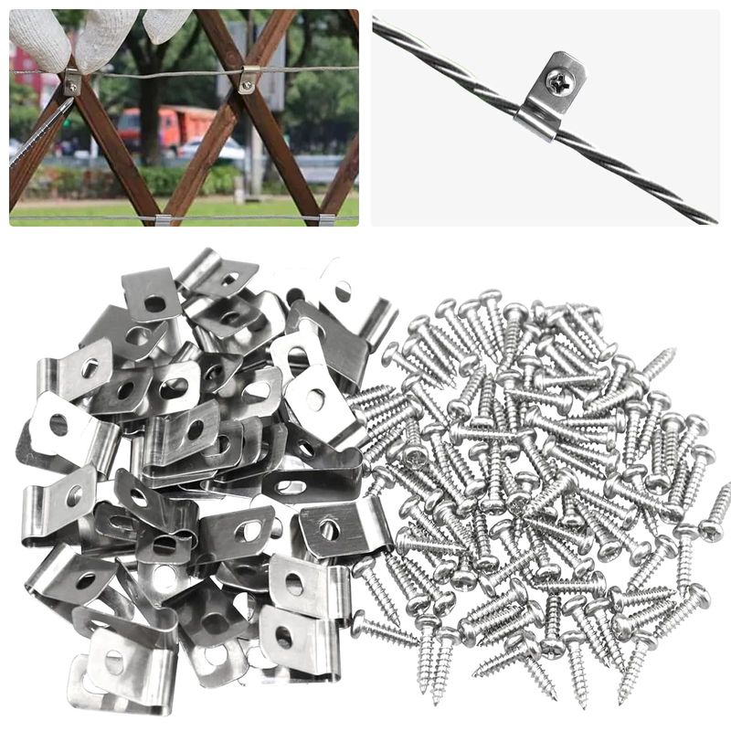 100 Pcs Fence Clips with Screws, Stainless Fence Wire Clamps with ...