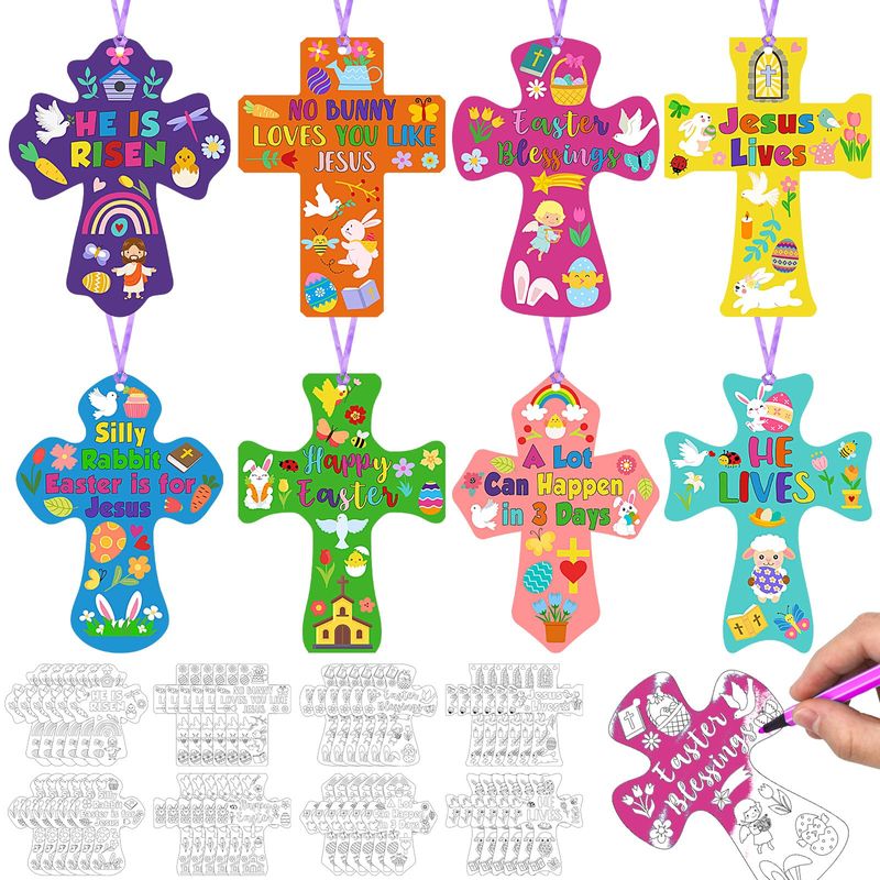 Dunzoom 48 Pcs Color Your Own Easter Cross Craft Kit He is Risen ...