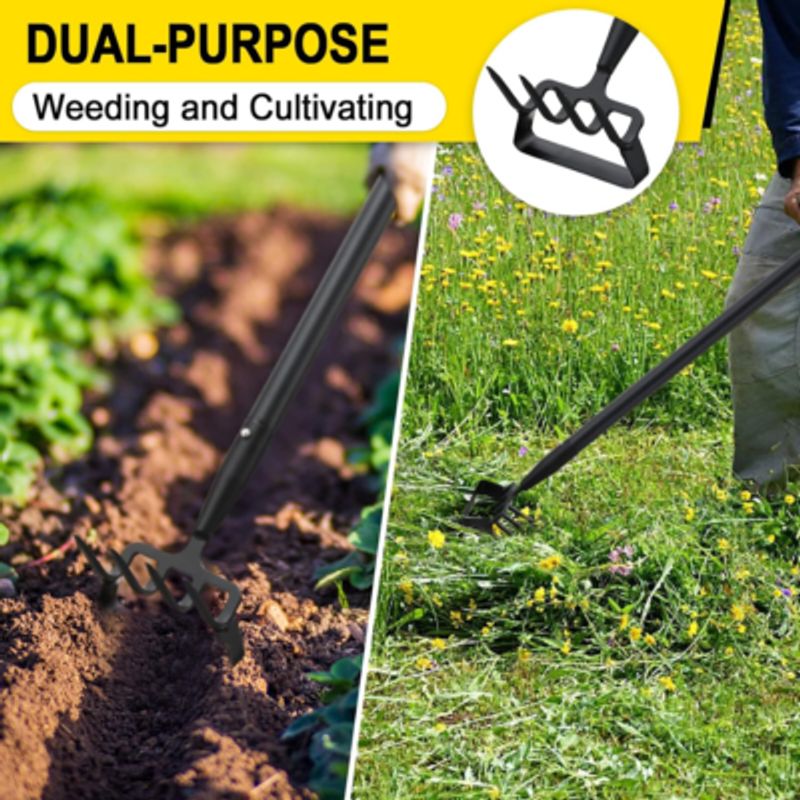 Garden Cultivator Weed Stirrup Hula Hoe Rake with 37"~62" long Steel ...