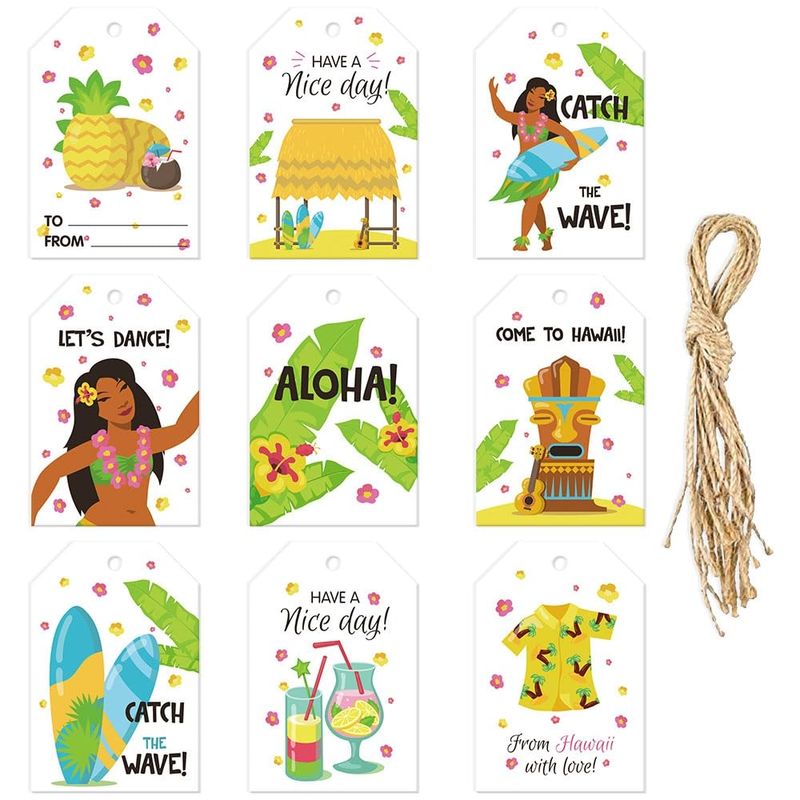Aloha Gift Tags 18 PCS,Hawaii Labels with String,9 Designs Summer Thank ...