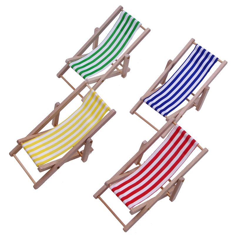 Decorative Deck Chair, Miniature Beach Chair, Set of 4, Wooden Mini ...