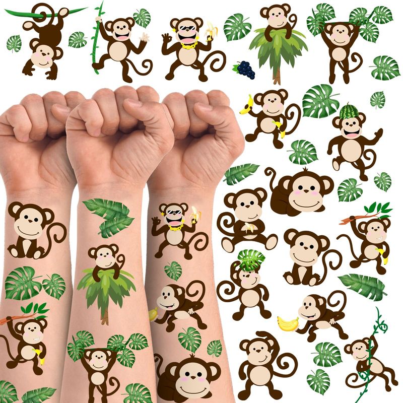 Jungle Monkey Temporary Tattoos,12 Sheets 60 Pieces Jungle Monkey ...