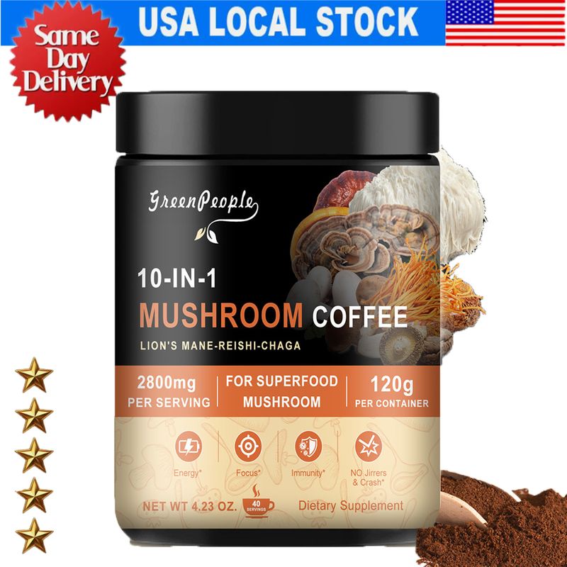 10 in 1 Mushroom Coffee Organic Coffee 40 Servings- Boost Energy ...