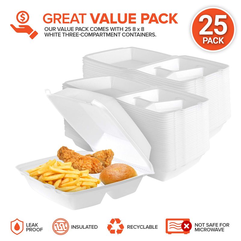 Stock Your Home 8x8 Clamshell Take Out Boxes (25 Pack) Medium 3 ...