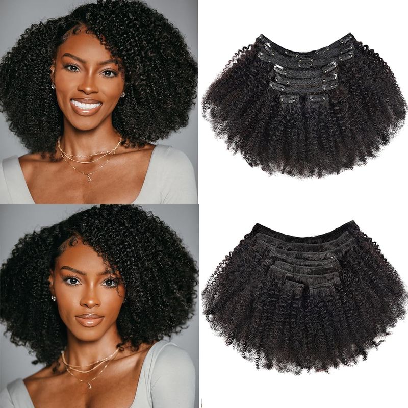 Afro Kinky Curly Clip in Hair Extensions Real Human Hair(12 Inch)8Pcs with 18 Clips 120g/set 10A ...