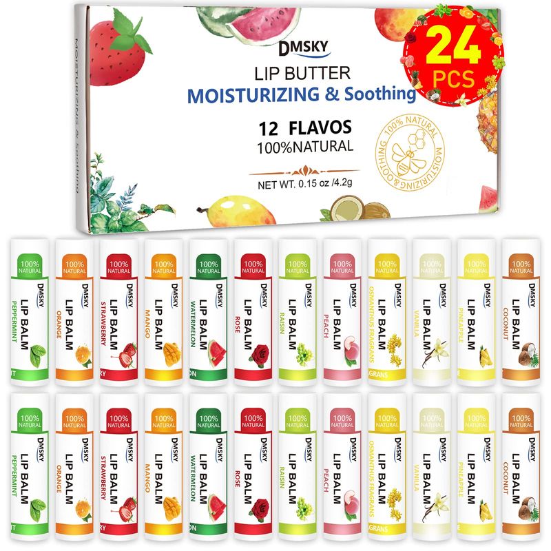 DMSKY 24-Pack Vitamin E Lip Balm in Bulk with Coconut Oil -100% Natural ...