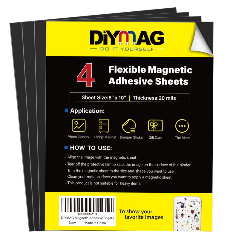 DIYMAG 4Pack Magnetic Adhesive Sheets, Magnetic Sheets with Adhesive ...