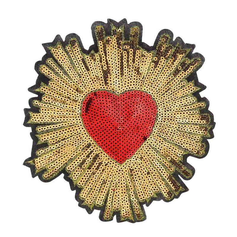 2piece Beaded Red Gold Sequin Heart Pattern Fabric Patches Embroidery ...