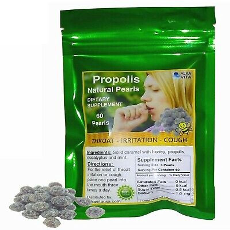 Sore Throat & Cough Relief Bee Propolis Eucalyptus Pearls Herb Nutrition 60 Bag - Online ...