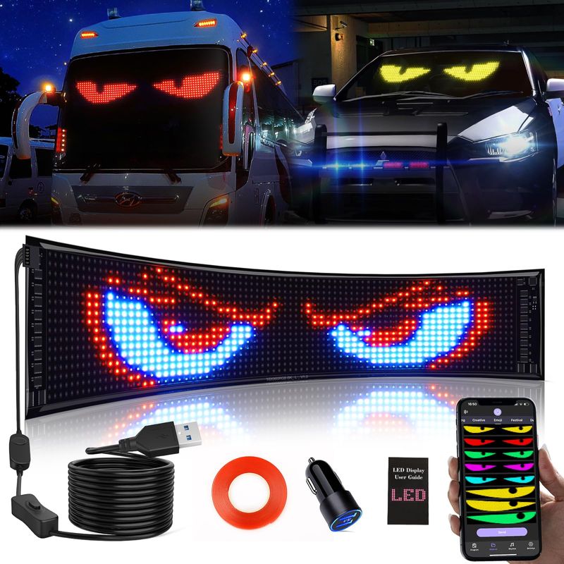 KJOY Huge Bright Devil Eyes LED Light for Car，23''x5'' Flexible Digital ...