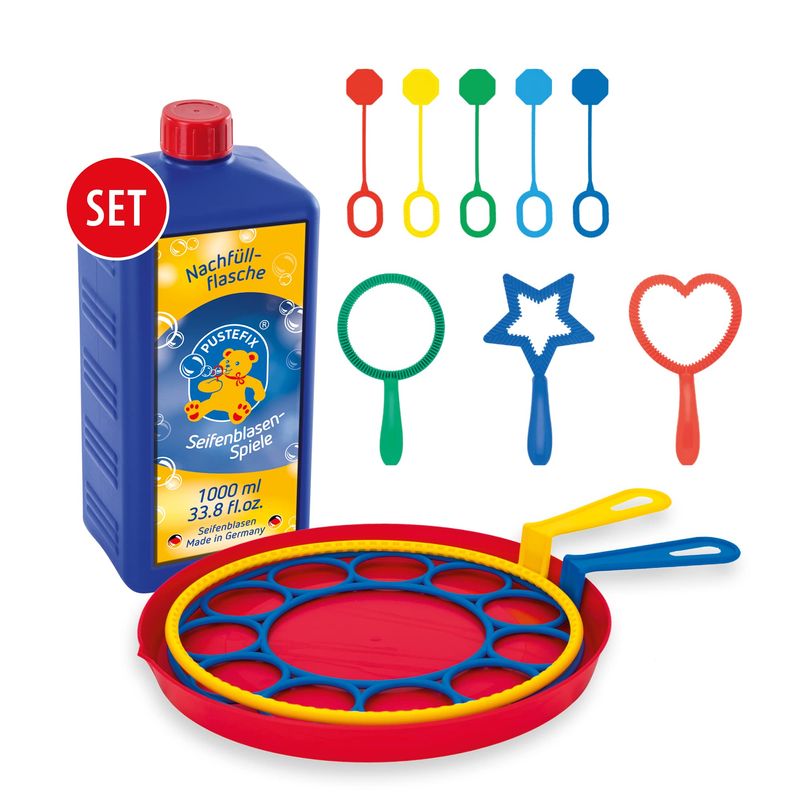 PUSTEFIX Soap Bubbles Set for Children - 10 Blowing Rings + 1000 ml ...