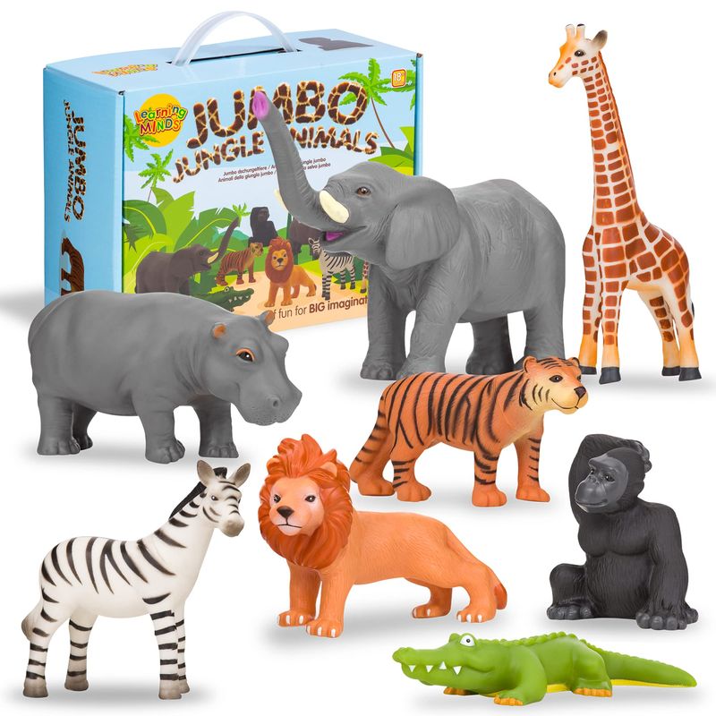 Learning Minds Set of 8 Jumbo Jungle Animal Figures - Zoo Animals For 1 ...