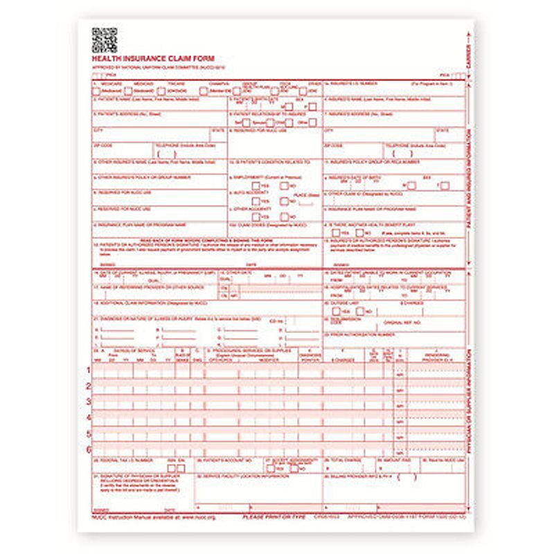NEW CMS 1500 Forms - HCFA Health Insurance Claim (Version 02/12) - 500 ...